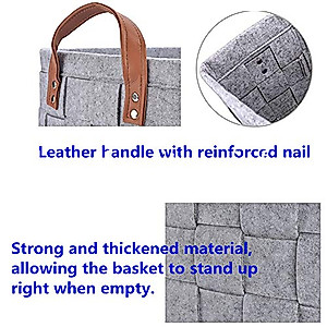 MultiLux Foldable Storage Basket Drawers Nature Handmade Rectangular Felt Fabric Storage Box Containers Felt with Handles for Home Bedroom Towels Clothes Cloest Organizer Large Size Grey