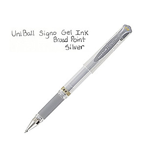 Uni-Ball Signo UM-153 Gel Ink Rollerball Pen, 1.0mm, Broad Point, Silver Ink, Pack of 12