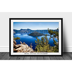 Pacific Northwest Photography Print (Not Framed) Picture of Crater Lake on Summer Day in Oregon Cascade Mountains Wall Art Nature Decor (12" x 18")