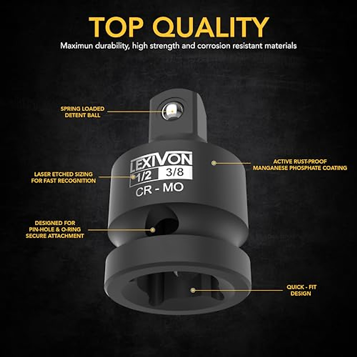 LEXIVON Impact Socket Adapter and Reducer 4-Piece Set | 1/4" - 3/8" - 1/2" Impact Driver Conversions, Chrome Molybdenum alloy steel (LX-112)