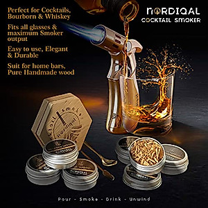 NORDIQAL Cocktail Smoker Kit with Torch, 6 Wood Chip Flavors for Whiskey and Bourbon (Butane Not Included) - Distressed Smoke Lid and Premium Packaging, Old Fashioned Whiskey Drink Smoker Infuser Kit