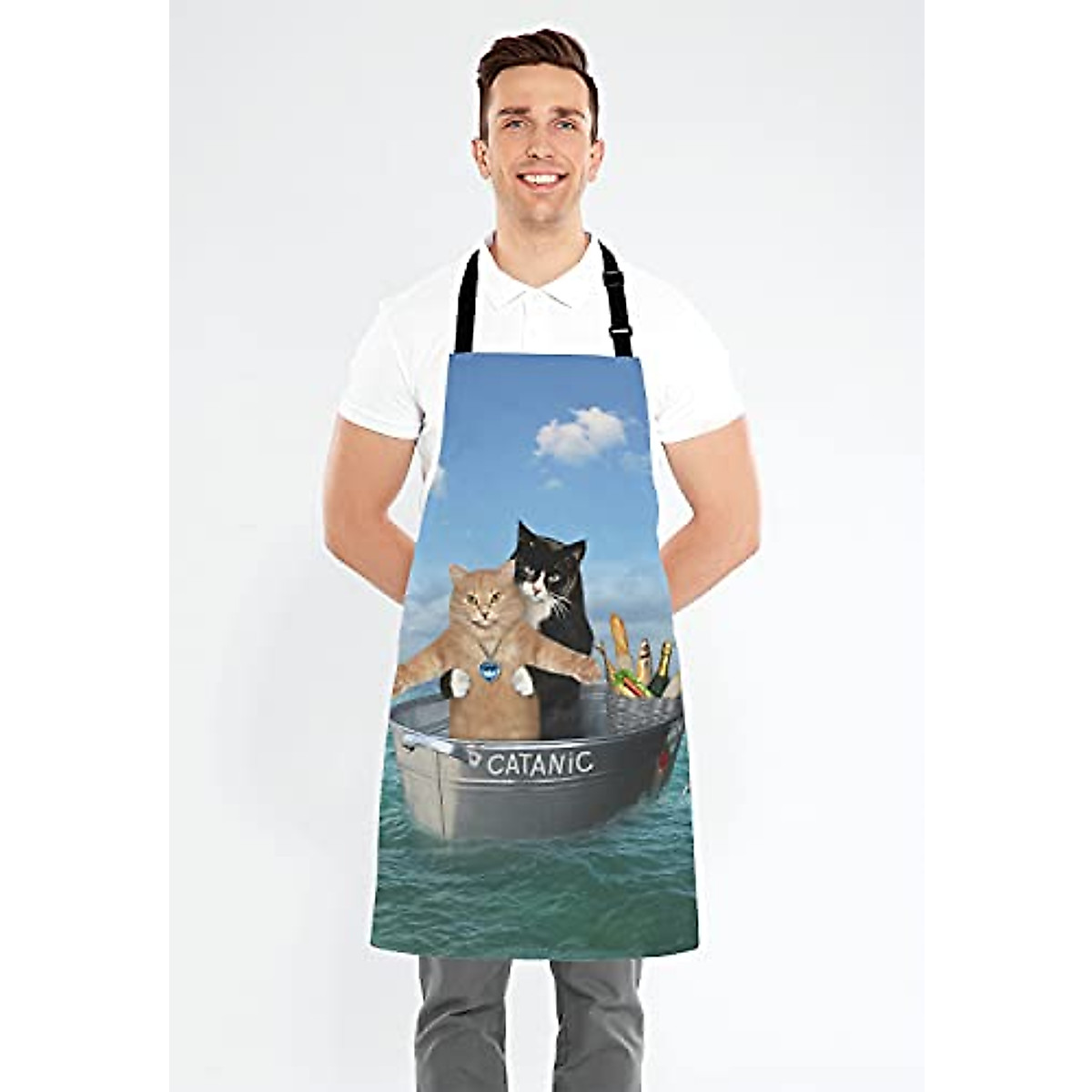 Lefolen Funny Cats Adjustable Bib Apron, The two brave cats are drifting in the steel Cooking Kitchen Apron for Men Women