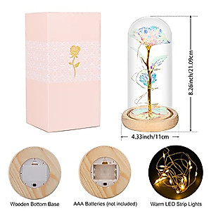 Beferr Gifts for Women, Birthday Gifts Galaxy Glass Rose Crystal Flower Gift Light Up Rose in Glass Dome, Colorful Rainbow Artificial Flower Rose Gifts for Her Mom Grandma Sister Wife Friends