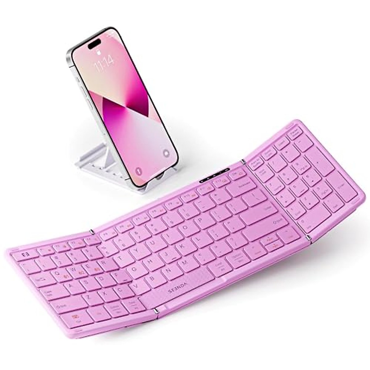 seenda Foldable Bluetooth Keyboard for Travel, Portable Wireless Folding Keyboard with Number Pad, Full-Size Rechargeable Keyboard for Laptop Tablet PC Mac Windows iOS Android - Purple Pink