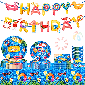 JeVenis 34 PCS Swimming Pool Party Supplies Pool Party Decoration Pool Birthday Party Banner Pool Party Tablecloth Swimming Pool Party Favors Beach Party Banner