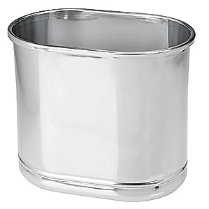 mDesign Small Metal Oval 2.5 Gallon Trash Can, Decorative Wastebasket, Garbage Trashcan DustBin for Bathroom, Bedroom, Bedroom, Kitchen, Office, Waste, Refuse, Recycling, Vivi Collection, Chrome