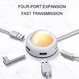 WJCCY Mini 4 USB Port Hub Extension Cable Splitter High Speed Transmission with LED Night Light for Computer Mobile Phone (Color : Yellow)