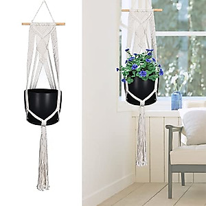 Macrame Plant Hangers, Hanging Planters Set of 5 with 5 Hooks, Hanging Planters for Indoor and Outdoor Plant Décor, Different Tier (5 Sizes) Beige