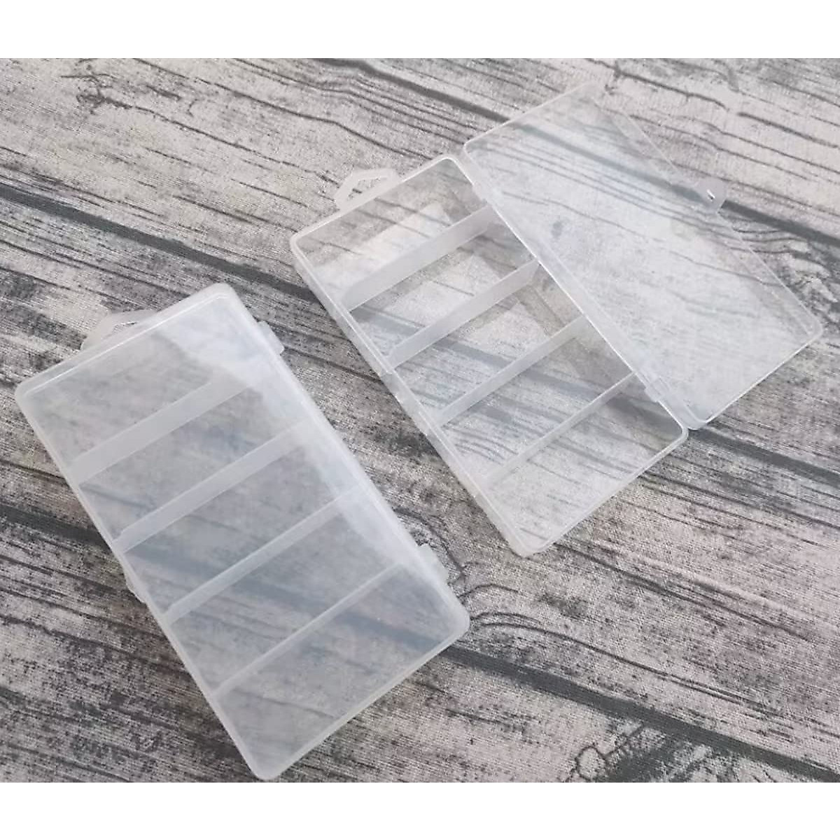 3 Pack 5 Grid Clear Plastic Fishing Tackle Accessory Box Container, Clear Tiny Fishing Lure Bait Hooks Storage Box for Jewelry Making Organizer (7.08 x 3.74 x 1.18inch)