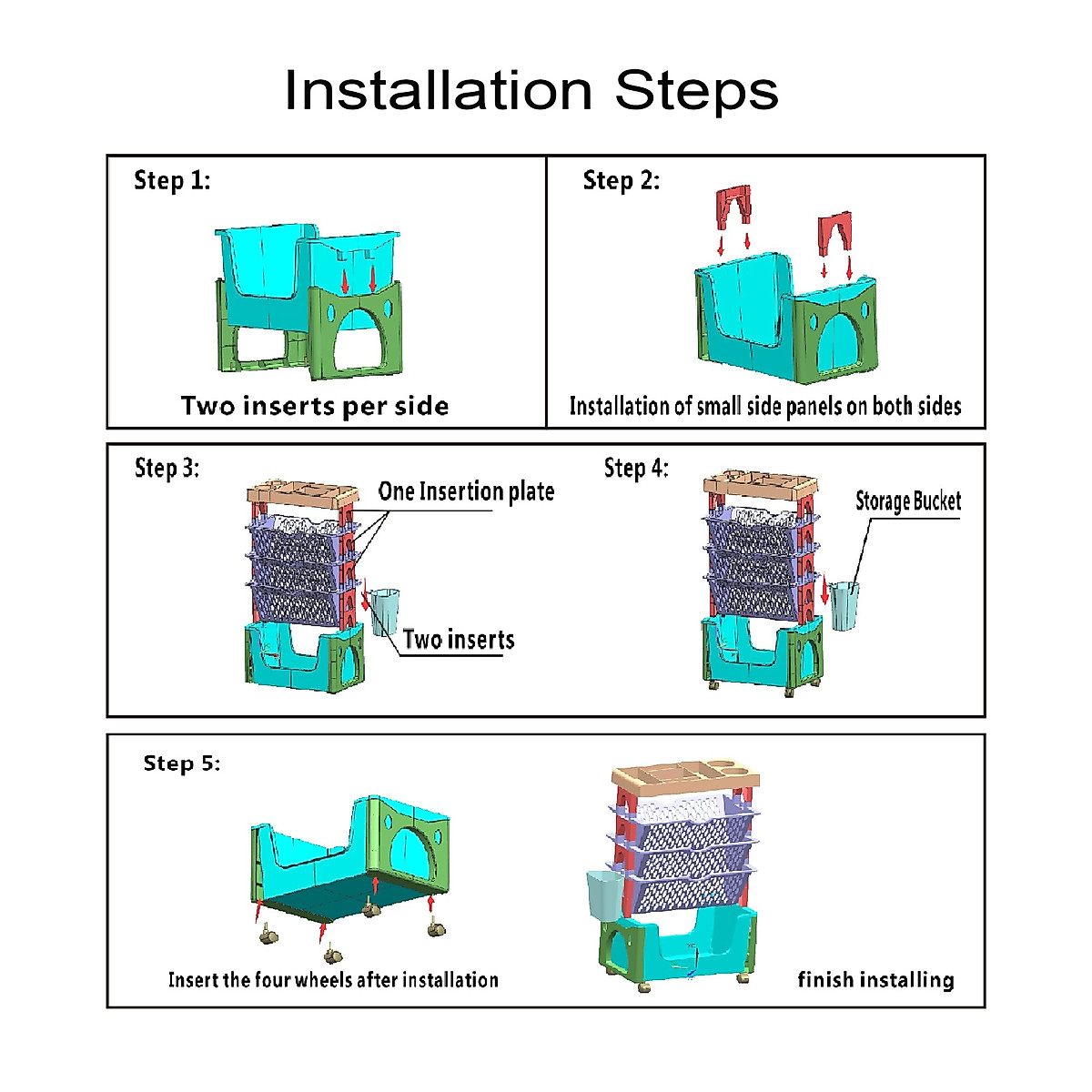 APBATS 5 Tier Removable Movable Bookshelf, Mobile Unique Bookcase, Utility Organizer Khaki Bookshelves with Wheels for Children Students Study in Bedroom Living Room Home School, Big-double-sided