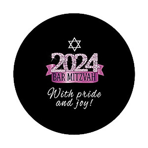 Bar Mitzvah 2024 I With Pride & Joy I Pink Banner Decor PopSockets Standard PopGrip