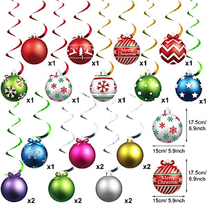 50 Pcs Christmas Foil Swirl Decorations Set for Ceiling, Snowman and Elk Signs - Holiday Party Supplies (Ball)