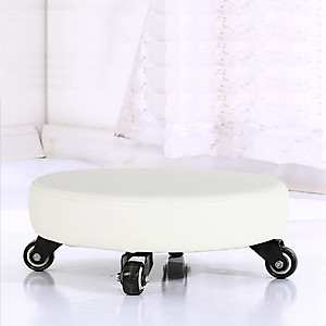 WKWKER Modern Roller Seat 360° Rotating PU Leather Rolling Stool Floor Stools with Universal Caster Ottoman Step Stools Fitness Sport H：4.7" Swivel Wheels for Home Garage Shop (Black)