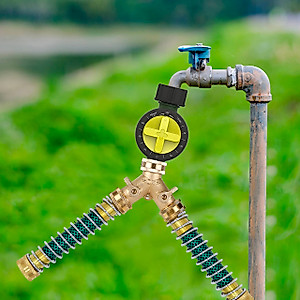 VankRing Garden Hose Y Splitters 2 Way Heavy Duty Brass 3/4" Water Splitter, Garden Water Timer, 2 Kink-Free Faucet Extension Hose Protector with 1 Set Garden Hose Quick Connectors