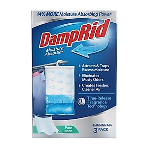 DampRid Pure Linen Hanging Moisture Absorber, 16 oz., 3 Count (Pack of 1) - Eliminates Musty Odors for Fresher, Cleaner Air, Ideal for Closet, 14% More Moisture Absorbing Power*