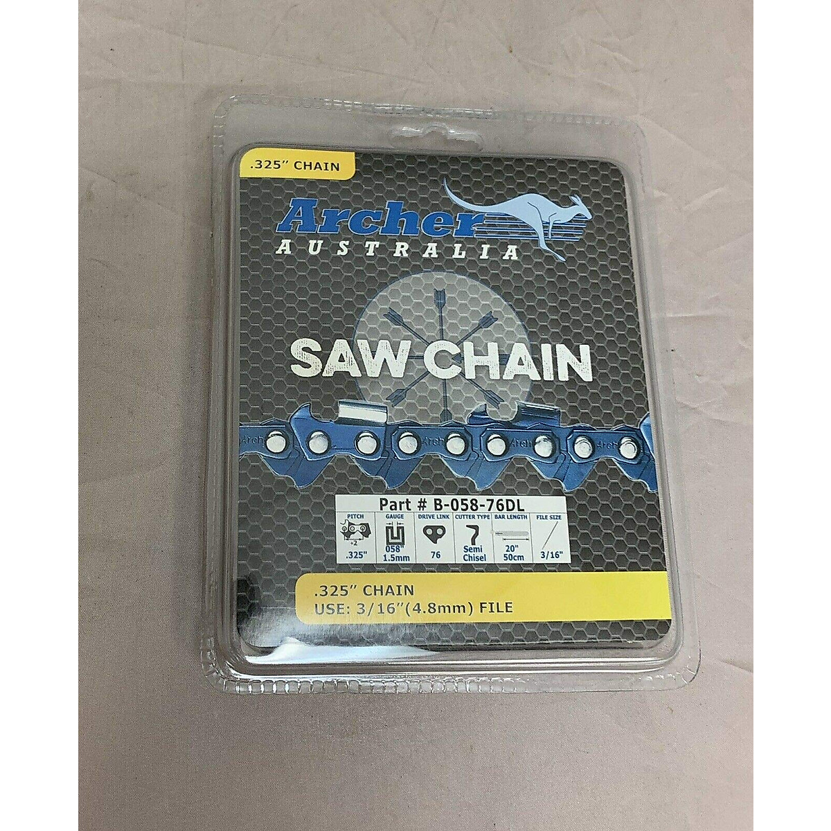 20" Archer Chainsaw Chain SEMI-CHISEL .325 Pitch .058 Gauge 76 Drive Links compatible with the DEREAL 5820F and 6220F