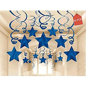 AimtoHome Party Swirl Decorations, Hanging Swirl for Ceiling Decorations, Blue with Star, Pack of 30