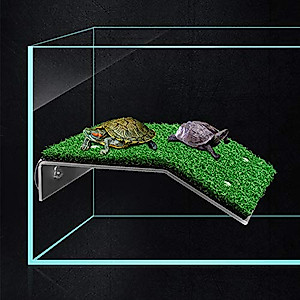 La La Pet® Creative Floating Tortoise Basking Platform with Artificial Grass & Ramp Turtle Resting Terrace Reptile Climbing Platform for Aquarium and Fish Tank Decor (L)