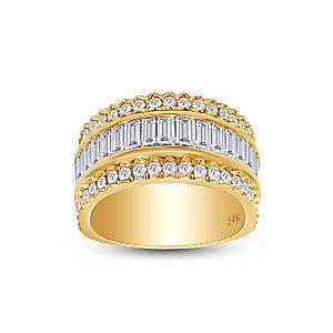 2 Ct Round Cut & Taper White Natural Diamond Etruscan Style Anniversary Band Ring in 14k Solid Yellow Gold Jewelry For Women (I-J Color, I2-I3 Clarity, Cttw 2.00)-6
