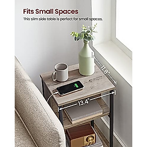 VASAGLE Side Table with Charging Station, 3-Tier End Table with USB Ports and Outlets, Nightstand for Living Room, Bedroom, 11.8 x 13.4 x 22.8 Inches, Plug-in Series, Greige and Black ULET373B02