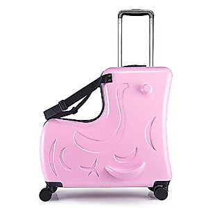 N-A AO WEI LA OW Kids ride-on Suitcase carry-on Tollder Luggage with Wheels Suitcase to Kids aged 1-6 years old (Pink, 20 Inch)