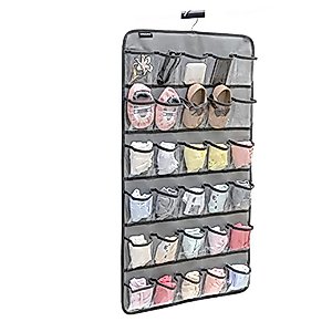 ANZORG Hanging Baby Shoes Organizer Baby Headband Holder Closet Organizer for Baby Bow Socks Underwear with 30 Clear Pockets (GREY)