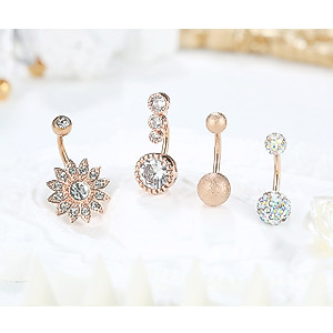 Tomovely 14G Belly Button Ring Cute Belly Button Rings Surgical Stainless Steel Belly Rings for Women Navel Rings Piercing Jewelry Belly Button Piercing Jewelry Rose gold