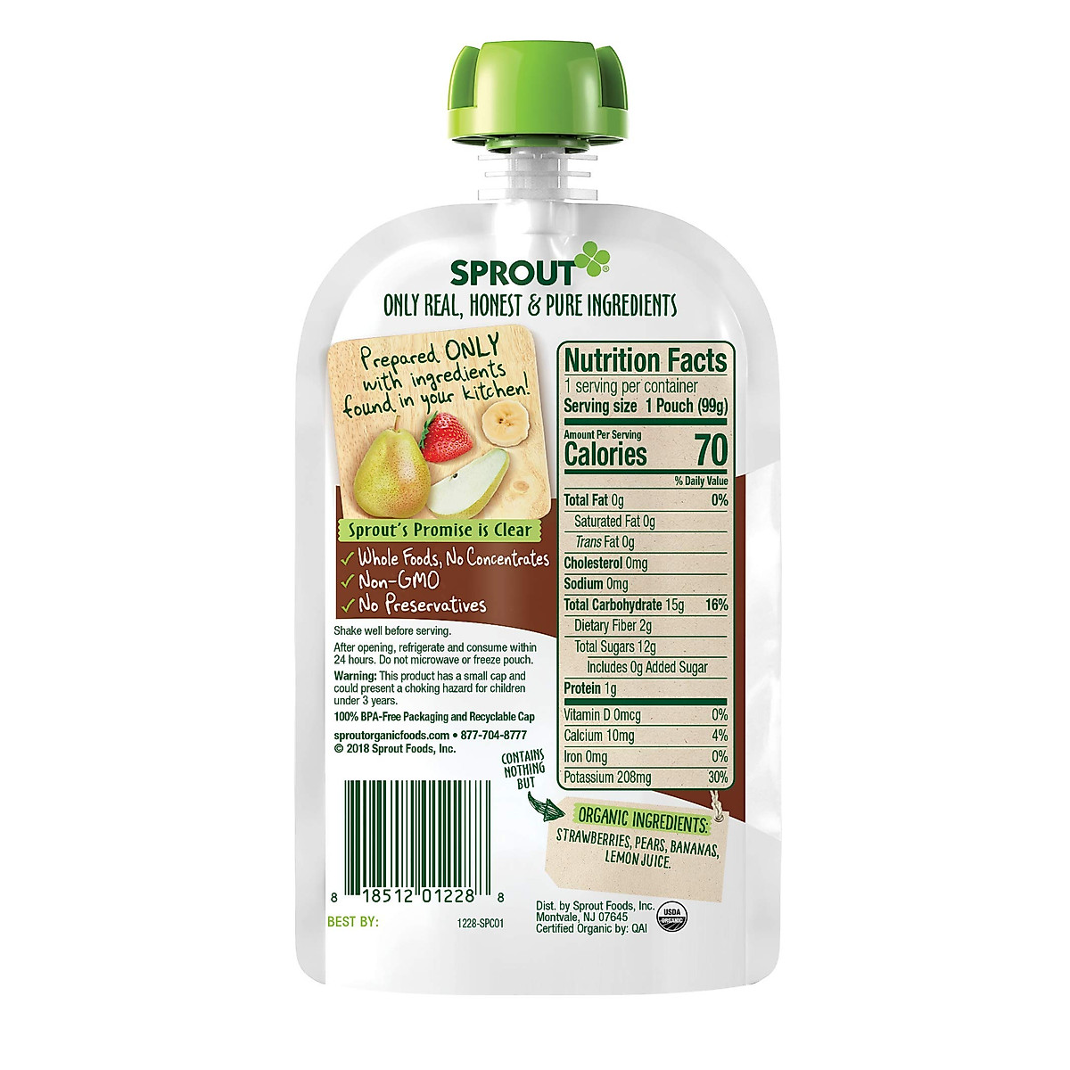 Sprout Organic Stage 2 Baby Food Pouches, Strawberry Pear Banana, 3.5 Ounce (Pack of 6)
