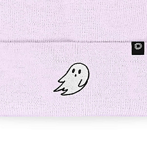 DALIX Embroidered Ghost Beanie Cap Cuffed Knit Hat Women in Lavender