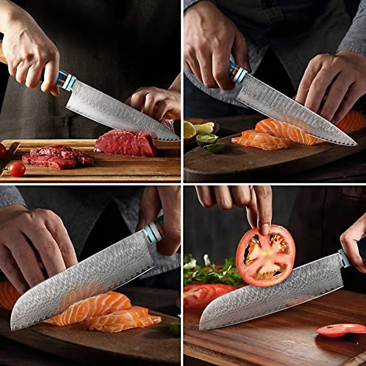 Kuwata Chef Knife Set Damascus, 2PCS Professional Japanese VG-10 High Carbon Stainless Steel Kitchen Knife Set Chefs Knife, Santoku Knives, Knives Set for Kitchen with Gift Box