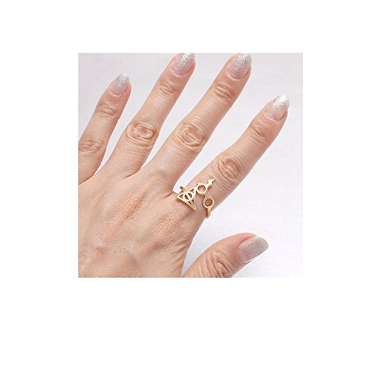 AOCHEE Fashion Lightning Scar Glasses Triangle Open Adjustable Ring for Women Girls (Gold)