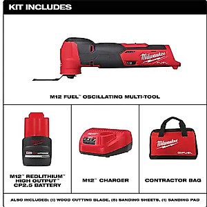 Milwaukee M12 FUEL 12V Lithium-Ion Cordless Oscillating Multi-Tool Kit w/High Output 2.5 Ah Battery, Charger, Accessories & Bag