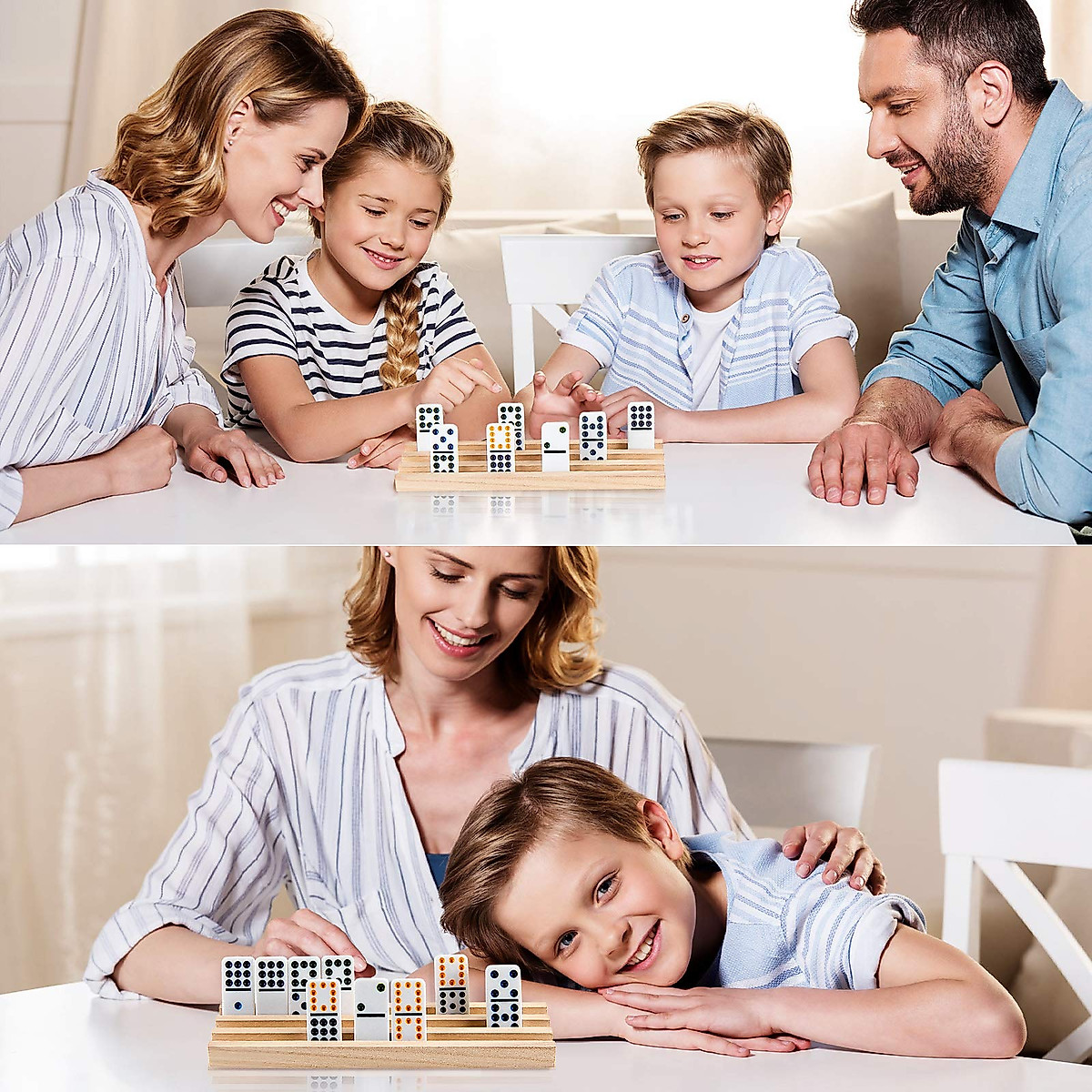 Jetec 8 Pieces Wooden Domino Racks Domino Trays Holders Organizer Natural Wood Domino Trays with 3 Tilted Rows for Mexican Train Chickenfoot Mahjong and Other Domino Games