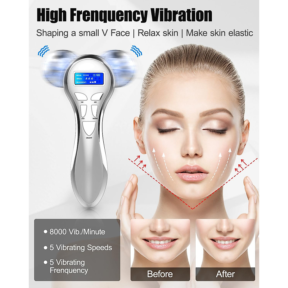 Winyoung Microcurrent Facial Device, Microcurrent Face Massager Roller, 4D Facial Massager Beauty Skin Care Tool for Face Eye Neck, Gifts for Women