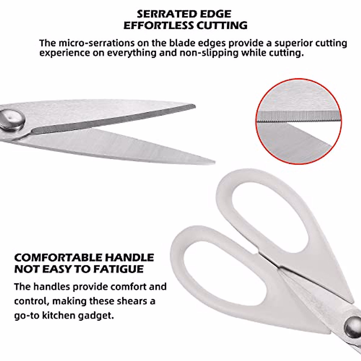 Food Scissors, SinYe White Kitchen Scissors with Protective Sheath, Long Blade Kitchen Shears for Chicken,All Purpose Scissors with Fine Serrations (white)