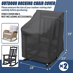 TORUTA 2 Pack Patio Rocking Chair Cover 27.5" L x 32.5" D x 39" H 420D Waterproof Oxford Fabric Production Outdoor Furniture Rocking Chair Covers - Black