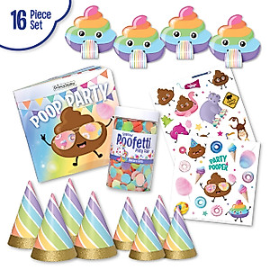Poop Party Potty Training Kit - Adventure Book and Party Supplies to Help Toddlers Get Excited About Using the Toilet - 16 Piece Set - PrimaStella