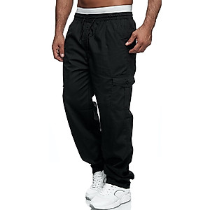 WZIKAI Mens Cargo Pants Relaxed Fit Drawstring Joggers Sweatpants for Men Workout Casual Long Trousers Black XXXL