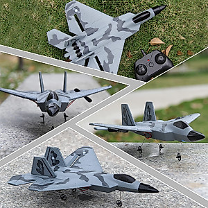 fisca RC Plane Remote Control F-22 Fighter Raptor Airplane with Lights, 2.4Ghz 2CH Foam Drone Ready to Fly Aircraft Toy for Kids and Adults