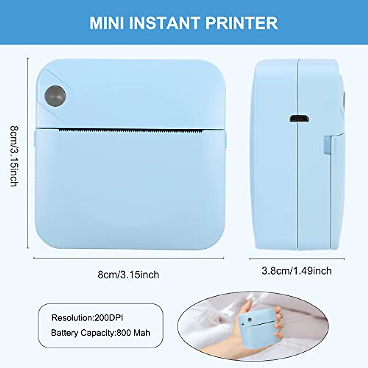 Augot Mini Printer, Bluetooth Pocket Thermal Printer Inkless Portable Sticker Printer Compatible with iOS and Android Wireless Photo Printer for Printing Label, Journal, Study Notes, Memo, Photos