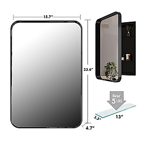 AiStarlink 16x24 Bathroom Storage Cabinet, Metal Frame Arched Recessed Wall Cabinet with Mirrored Adjustable Shelves Medicine Cabinet for Bathroom, Bathroom Entryway (Matte Black - Square)