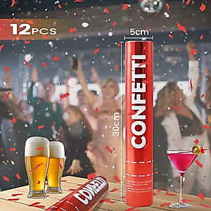Confetti Cannon Red Biodegradable Confetti Poppers 12Pack Party Poppers Confetti Shooters Red Confetti Sticks for Wedding Graduation Engagement Anniversary Bridal Shower Valentines Day Birthday