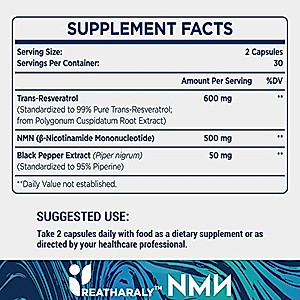 NMN 500mg + Trans-Resveratrol Supplement 1100mg, nmn resveratrol supplements 1000mg for Powerful Antioxidant & Anti-Aging Supplement, Cell Repair, Boost Energy, Boost NAD+, Immune Health, 120 Capsules