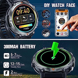 Military Smart Watch for Men with Flashlight(Bluetooth Call/Answer), 1.45” Rugged Tactical Smartwatch for Sleep Heart Rate Pedometer, Outdoor Fitness Tracker Compatible with Android iPhone Black