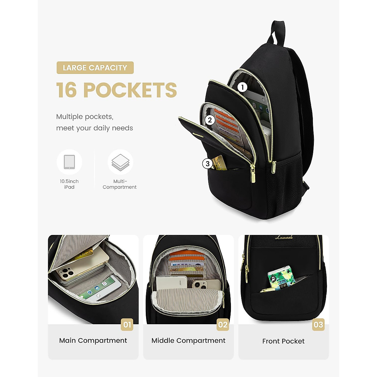 LOVEVOOK Sling Bag for Women, Sling Backpack Crossbody Bag Convertible, Small Diaper Bag Hiking Daypacks Water-resistant, Travel Shoulder Bag Chest Bag, Black