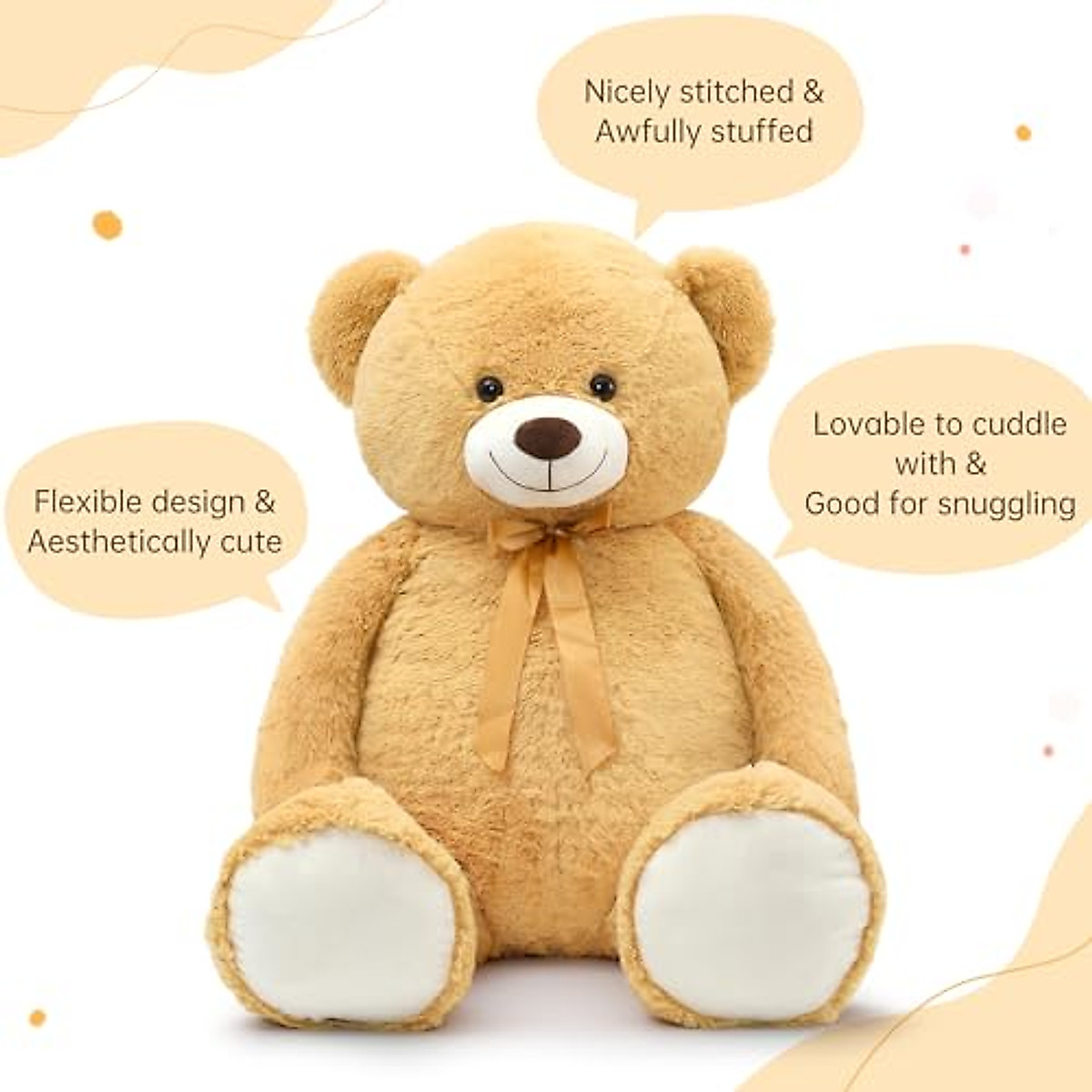 MorisMos 52'' Giant Teddy Bear Stuffed Animals, Cuddly Soft Big Teddy Bears Plush, Large Stuffed Bears for Kids, Baby Shower, Christmas, (Light Brown)