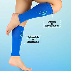 LIN PERFORMANCE Calf Compression Sleeves for Men and Women 20-30mmhg Calf Support Sleeves Footless Lightweight for Running Cycling Travel Circulation Recovery Pain Relief(Blue,M)