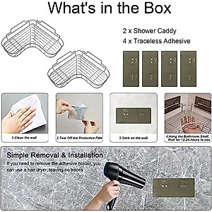 2 Pack Bathroom Hanging Shelf ,No Drilling Shower Caddy Basket Corner Shelf Stand Storage Organizer for Bathroom Kitchen Toilet,Shower Corner Caddy with 4 Traceless Adhesive Hooks