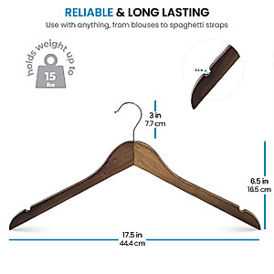 Zober Wooden Hangers w/Rubber Grips - 10 Pack Non Slip, Heavy Duty Coat Hangers - Slim, Space Saving w/Notches Made from Luxe Wood - Wood Hangers for Coats, Suits, Shirts, Dresses