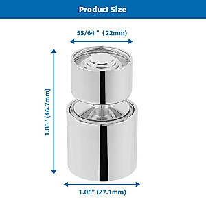 Hibbent NSF/ANSI/CAN 61 Certified Faucet Aerator, CUPC Certification 360° Swivel Kitchen Faucet Aerator, 2 Flow Sprayer Modes Water Saving Faucet Extender-55/64"-27UNS Female Thread/Polished Chrome